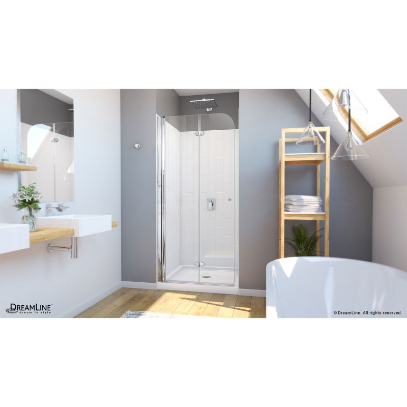 Aqua Fold Bi-Fold Shower Door with Base & Backwall Kit - Ferguson